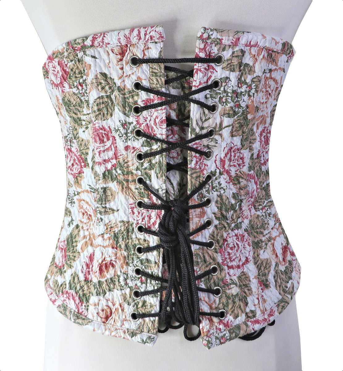 Waist Cincher Underbust Corset White with Roses Print – Nyteez