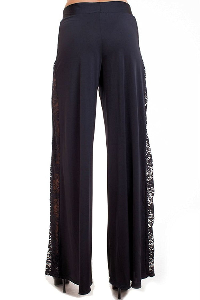 Women's Black High Waist Wide Leg Palazzo Pants with Lace Sides – Nyteez